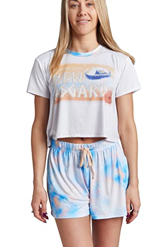 Marvel Thor: Love & Thunder Womens Women's Pajama Shirt and Shorts Sleep Set Tie Dye Blue/White Small