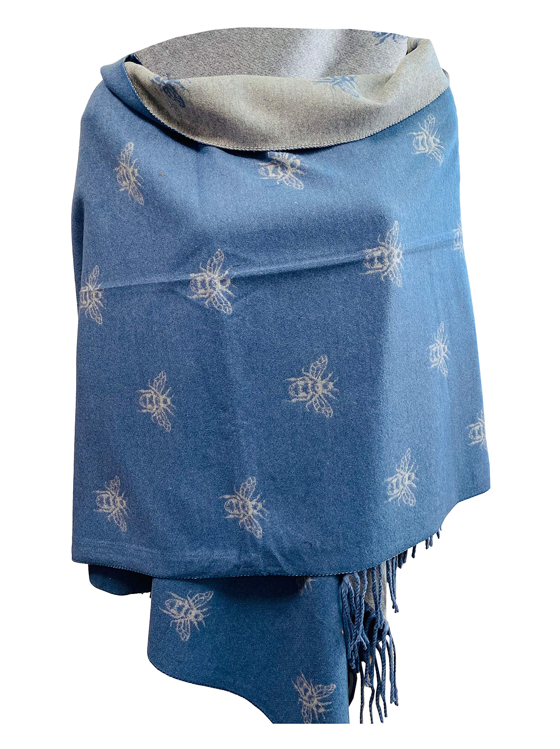 BUMBLE BEES SUPER SOFT SCARF WITH BEAUTIFUL TASSELS REVERS ABLE SOFT AND WARM SCARF beautiful colours (BLUE) YELLOW