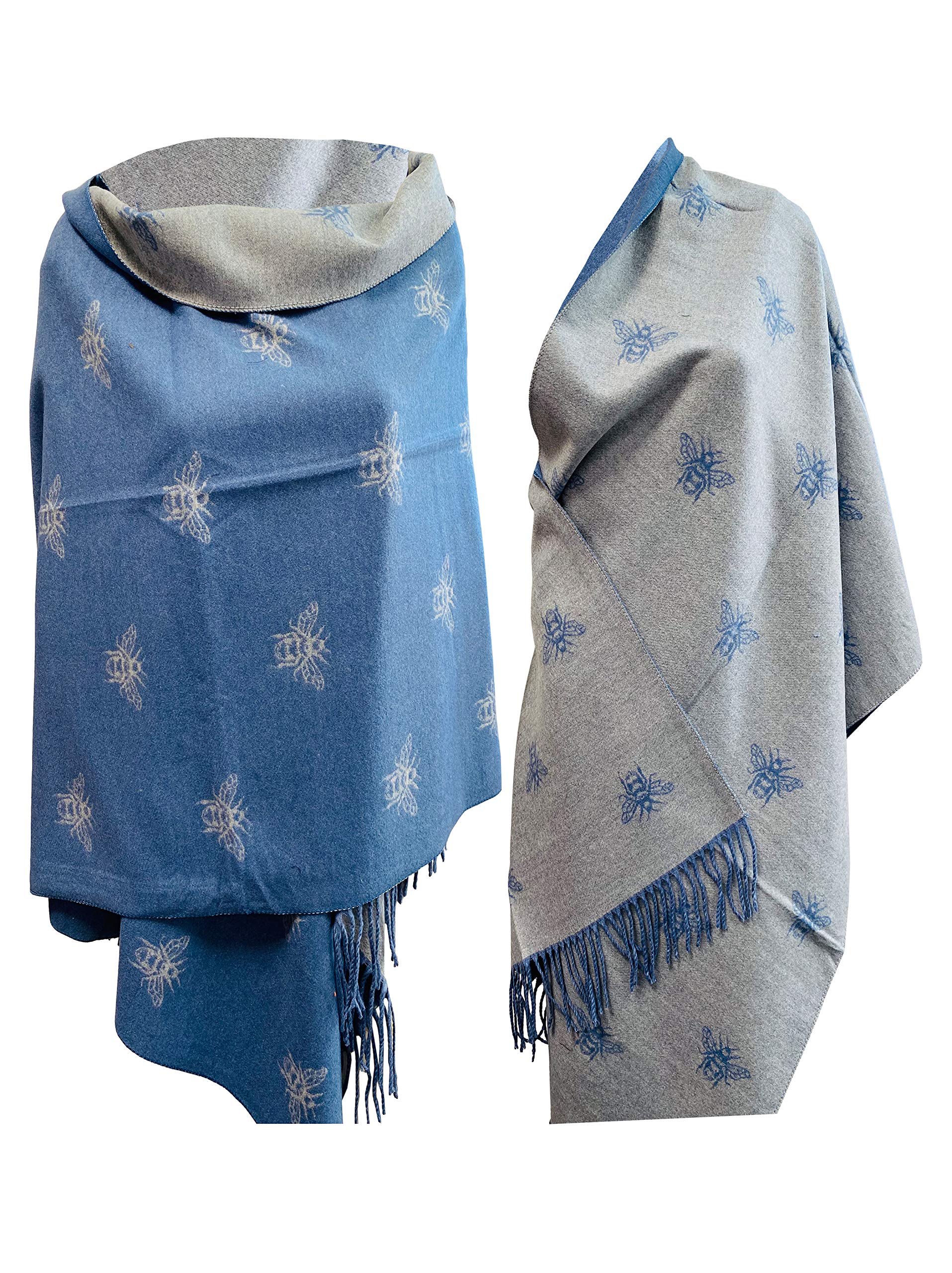 BUMBLE BEES SUPER SOFT SCARF WITH BEAUTIFUL TASSELS REVERS ABLE SOFT AND WARM SCARF beautiful colours (BLUE) YELLOW