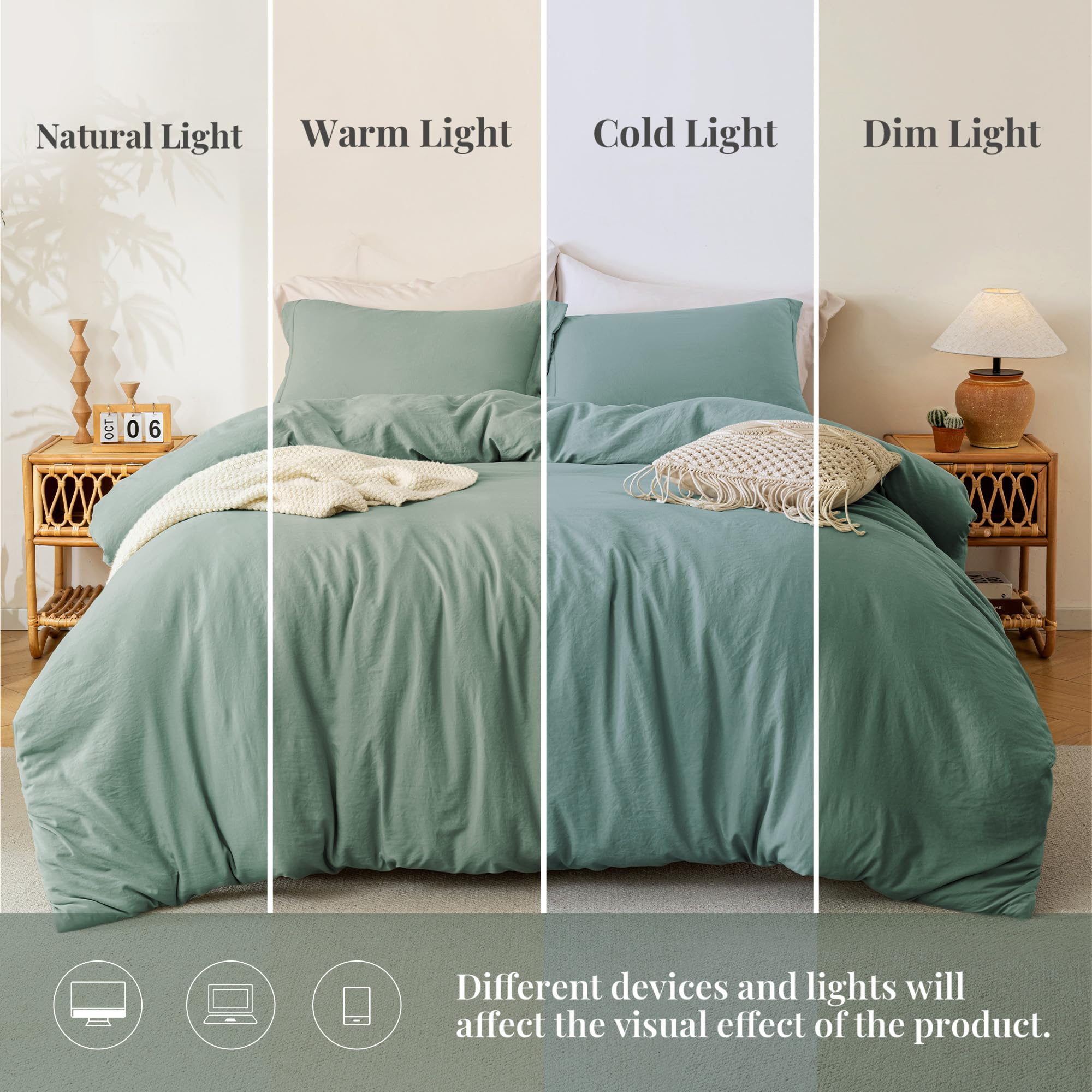 MILDLY Super Soft Duvet Cover - 100% Washed Microfiber Sage Green Comforter Cover Set 3 Pieces with Zipper Closure & Corner Ties (No Comforter)