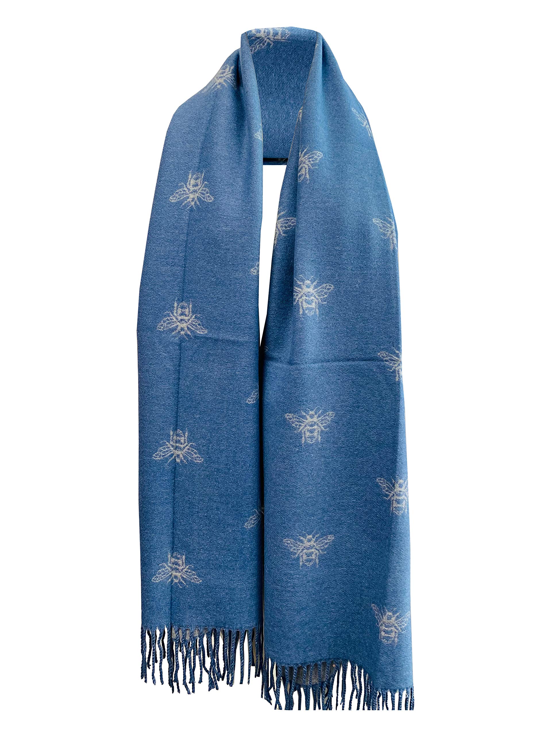 BUMBLE BEES SUPER SOFT SCARF WITH BEAUTIFUL TASSELS REVERS ABLE SOFT AND WARM SCARF beautiful colours (BLUE) YELLOW