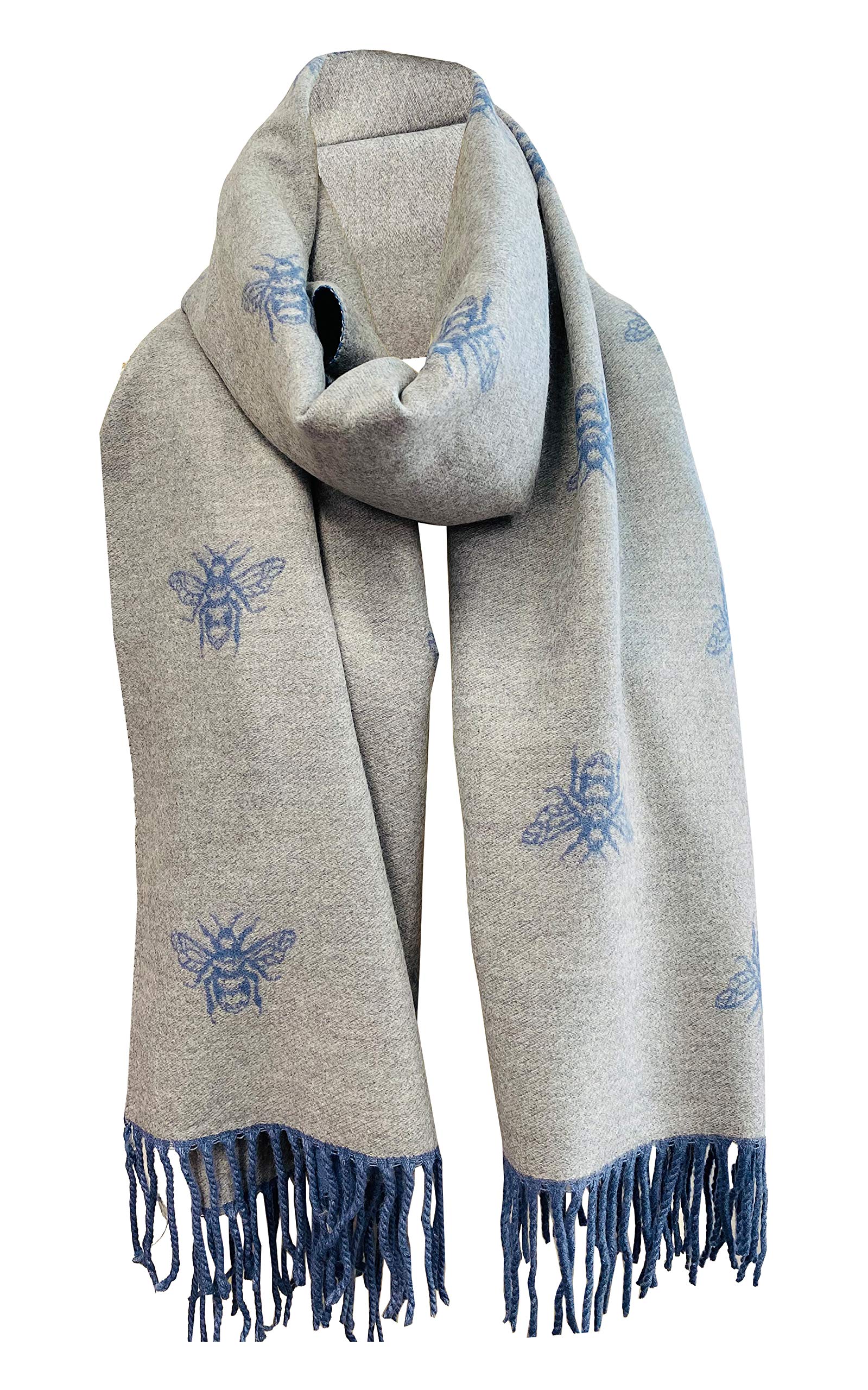 BUMBLE BEES SUPER SOFT SCARF WITH BEAUTIFUL TASSELS REVERS ABLE SOFT AND WARM SCARF beautiful colours (BLUE) YELLOW