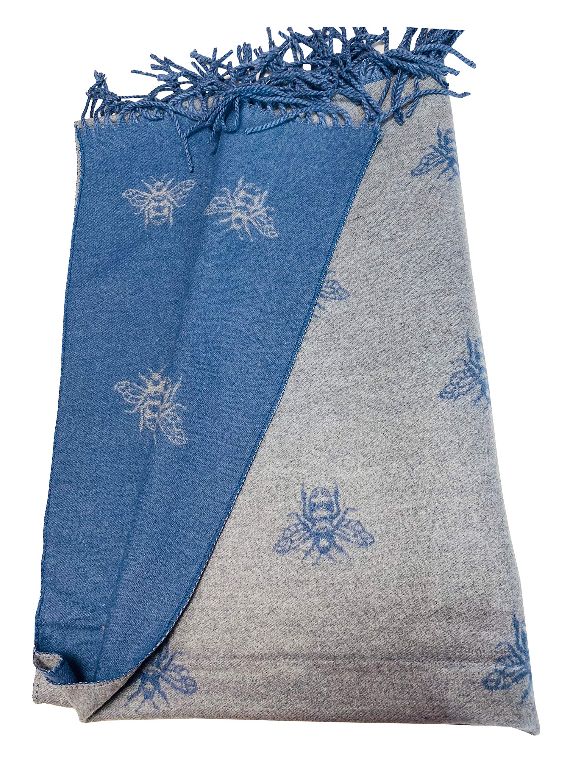 BUMBLE BEES SUPER SOFT SCARF WITH BEAUTIFUL TASSELS REVERS ABLE SOFT AND WARM SCARF beautiful colours (BLUE) YELLOW