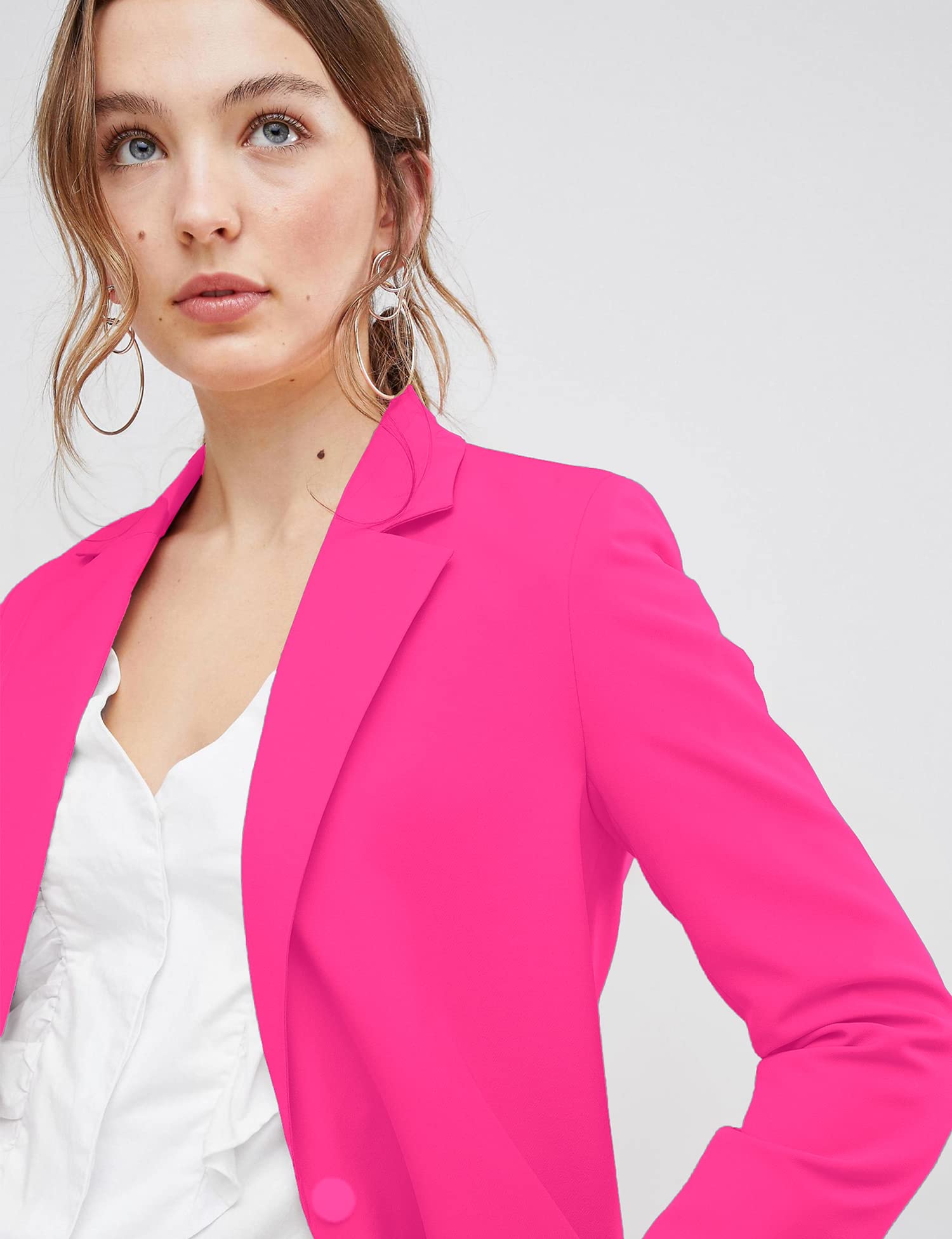 EXTRO&VERT Boyfriend Blazer Jackets for Women Single Button Side Pockets Suit Jacket for Casual Business Hot Pink