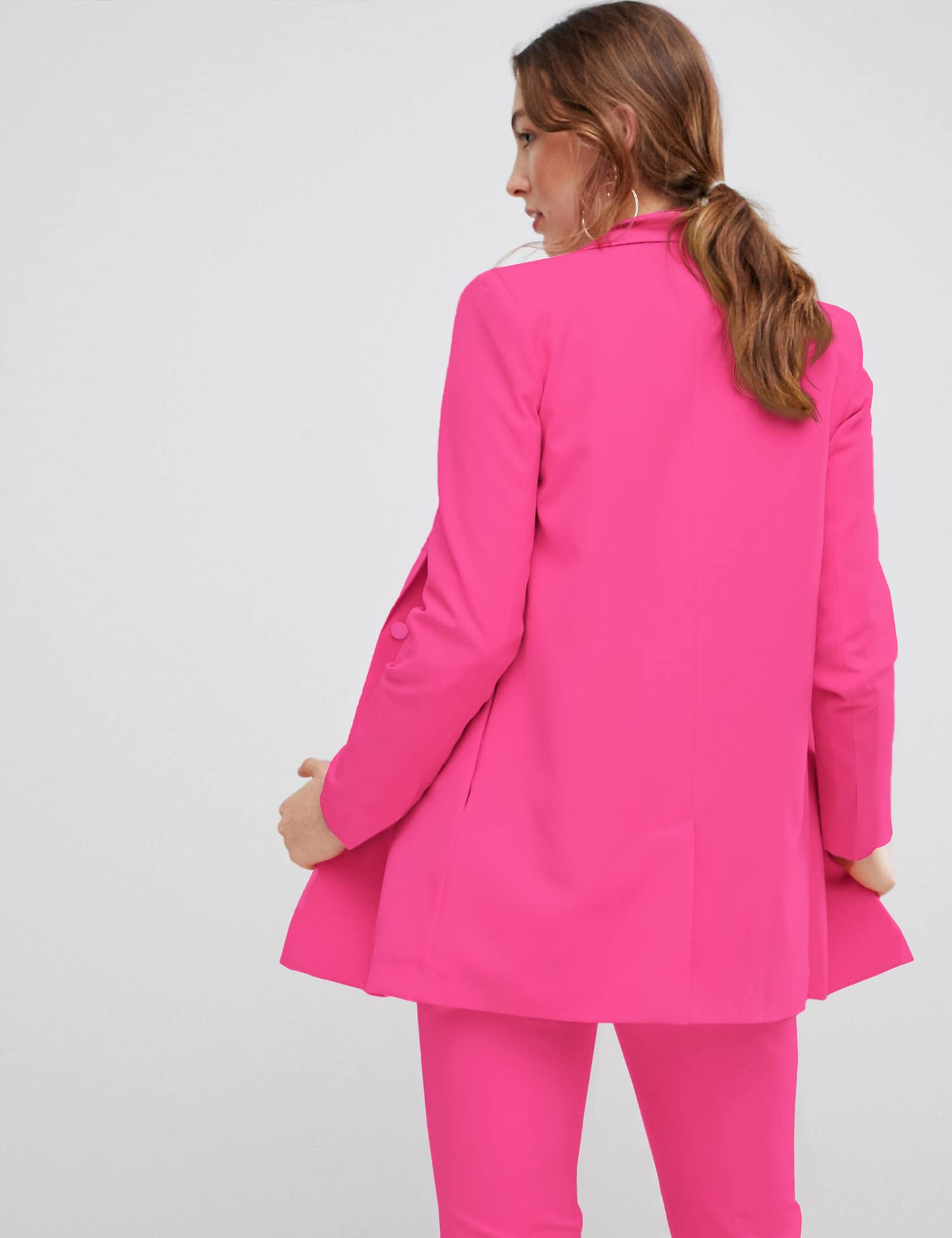 EXTRO&VERT Boyfriend Blazer Jackets for Women Single Button Side Pockets Suit Jacket for Casual Business Hot Pink