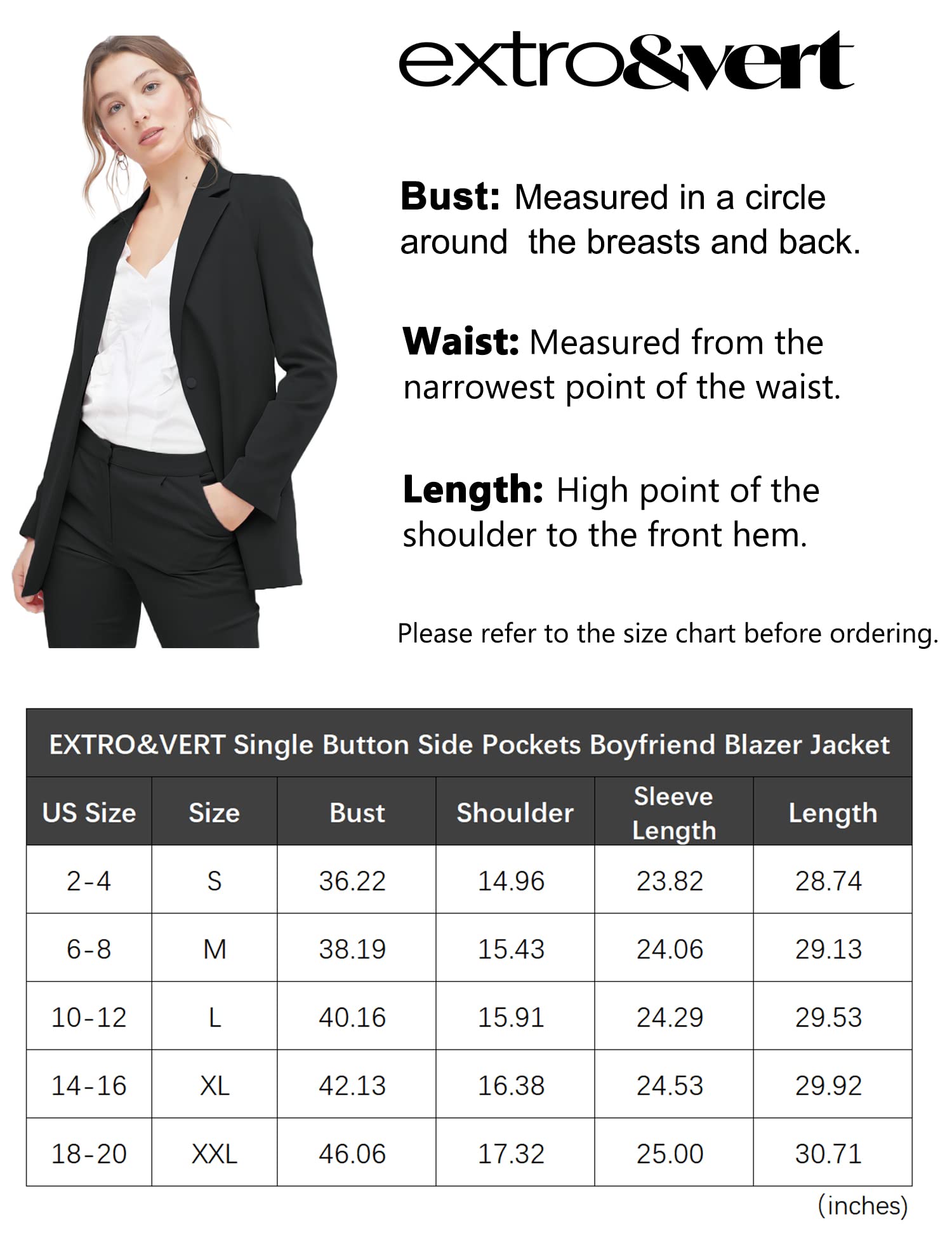 EXTRO&VERT Boyfriend Blazer Jackets for Women Single Button Side Pockets Suit Jacket for Casual Business Hot Pink