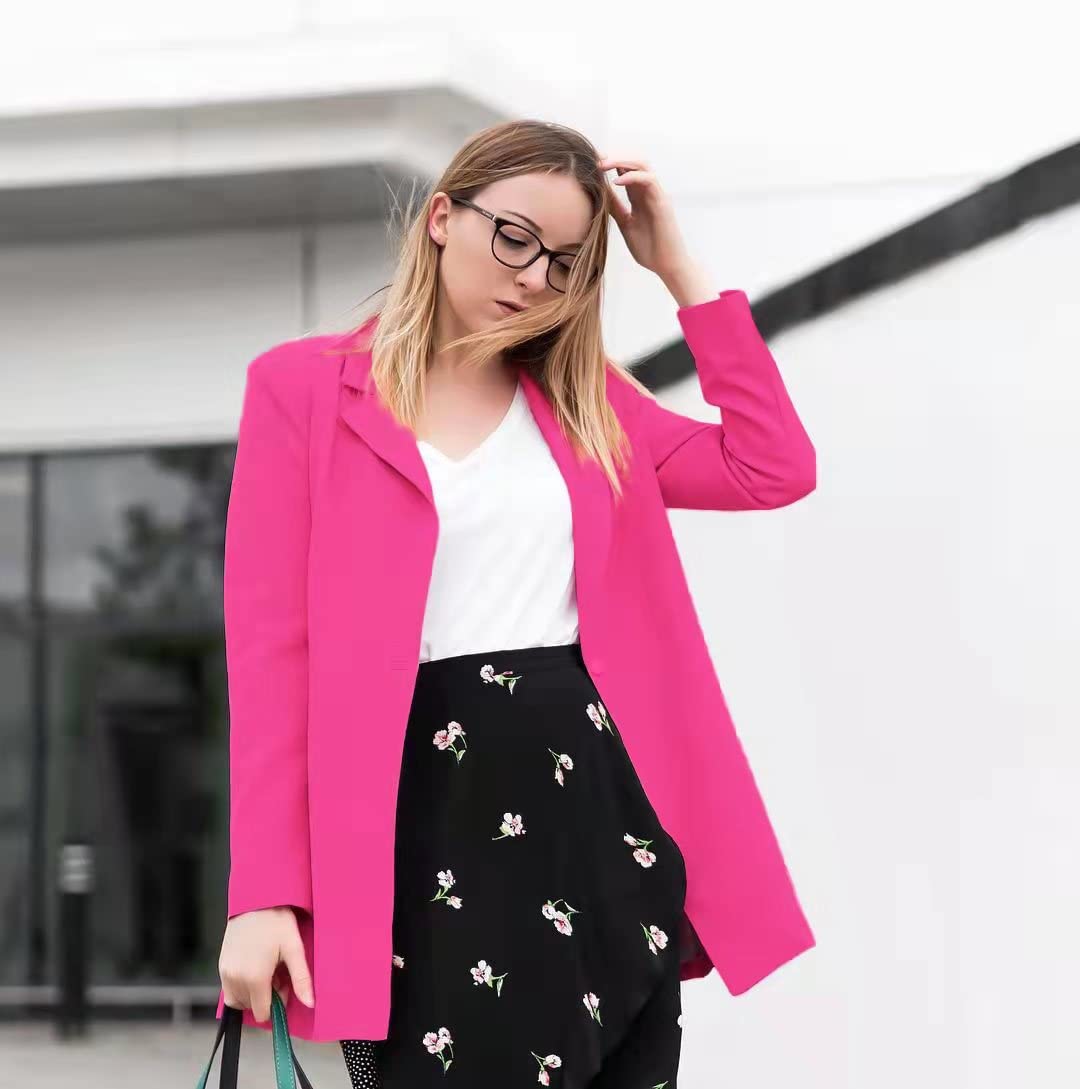 EXTRO&VERT Boyfriend Blazer Jackets for Women Single Button Side Pockets Suit Jacket for Casual Business Hot Pink