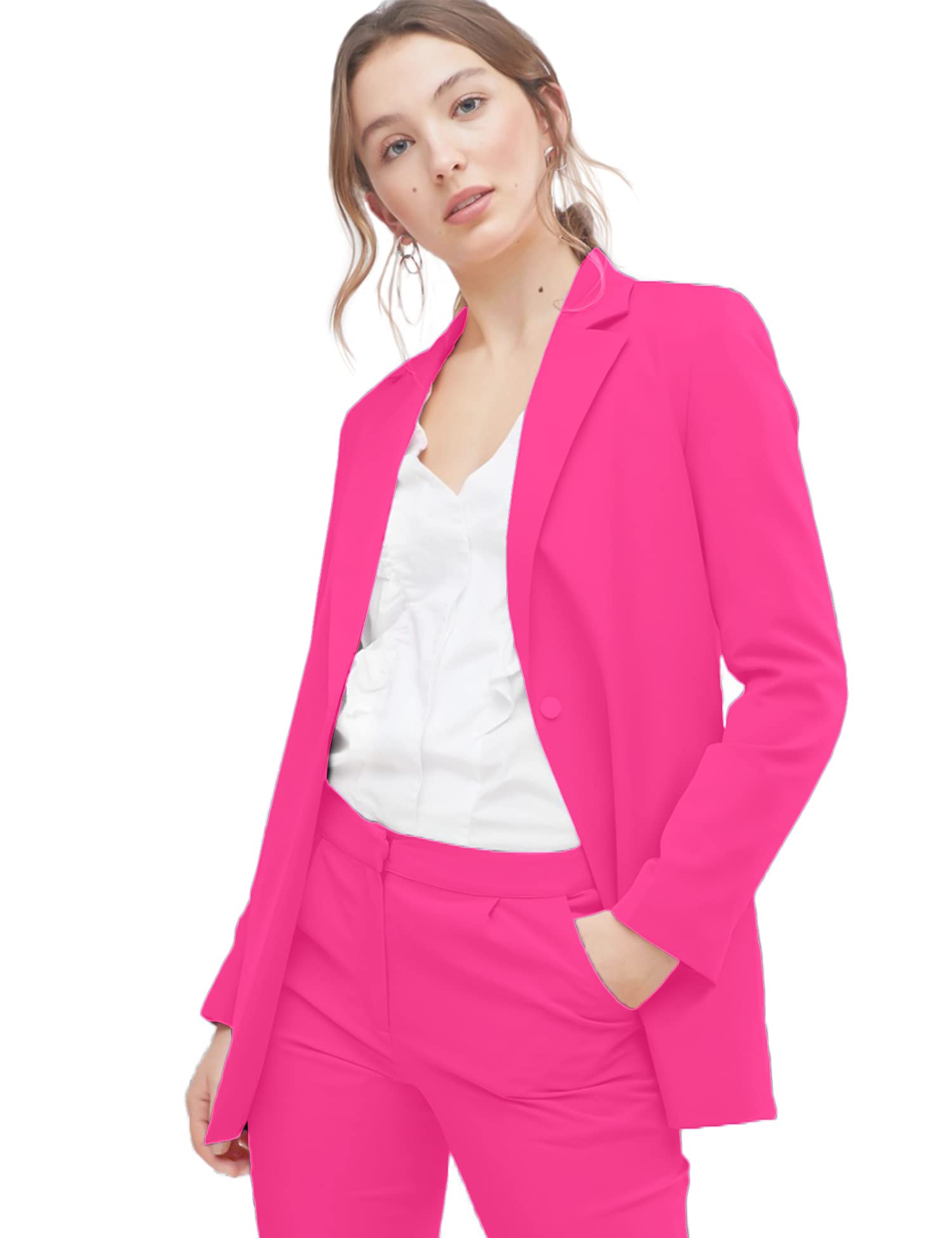 EXTRO&VERT Boyfriend Blazer Jackets for Women Single Button Side Pockets Suit Jacket for Casual Business Hot Pink