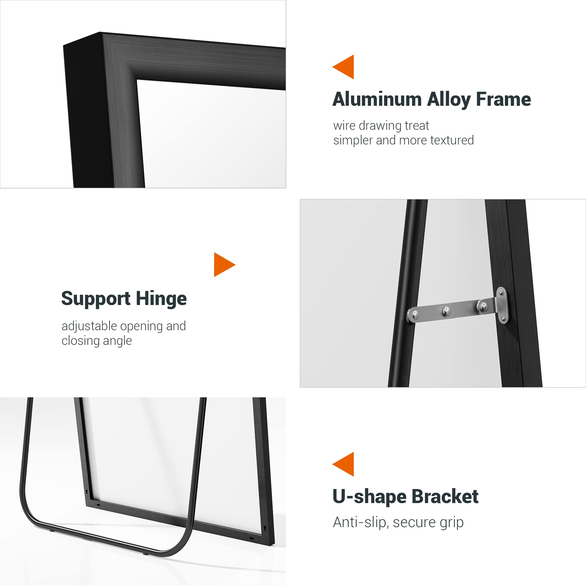 Pexfix Full Length Mirror Hanging Mirror Dressing Mirror Wall-Mounted Mirror with Stand,Full Body Mirror with Aluminum Alloy Thin Frame,Black,65"x22"