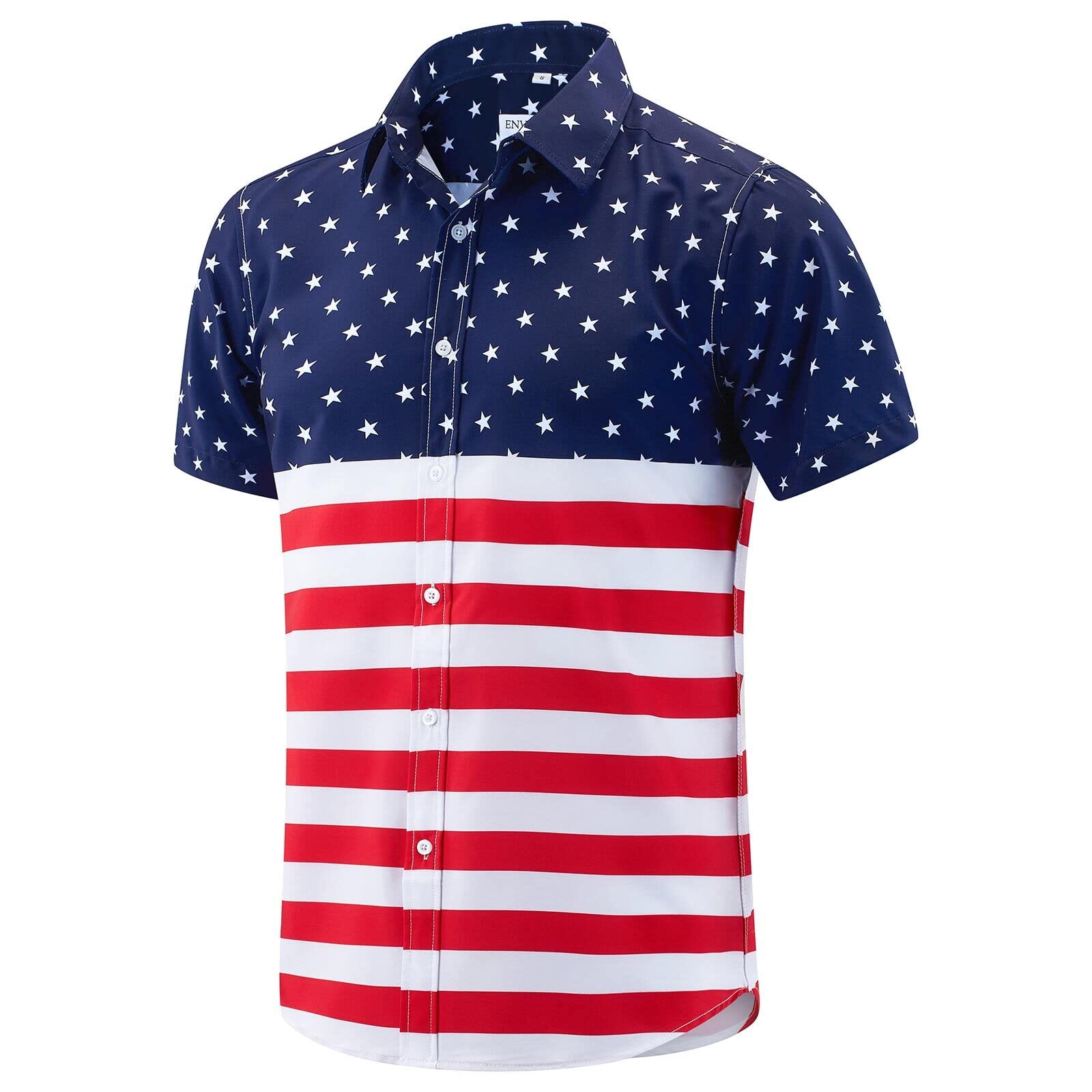 ENVMENST Men's American Flag Button Down Shirts Casual Short Sleeve Patriotic Hawaiian Shirt(Flag,3XL)