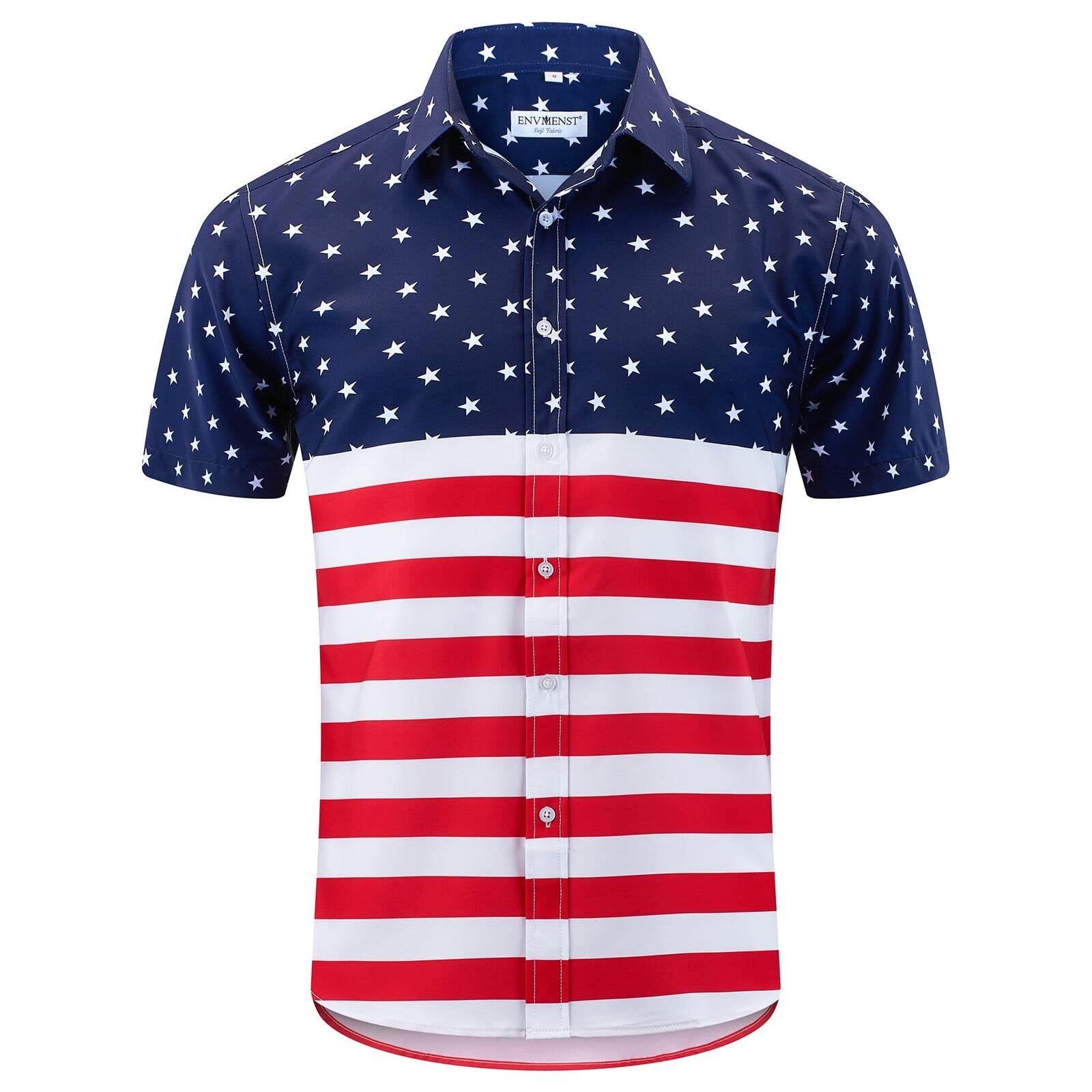 ENVMENST Men's American Flag Button Down Shirts Casual Short Sleeve Patriotic Hawaiian Shirt(Flag,3XL)
