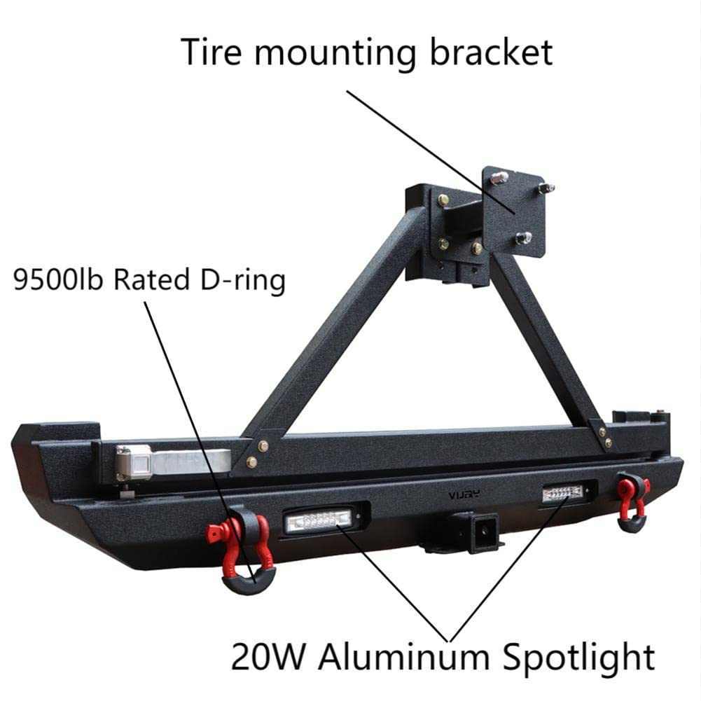 Ronghui Cherokee XJ Rear Bumper with Spare tire carrier and D-Rings Compatible with 1984-2001 Cherokee XJ
