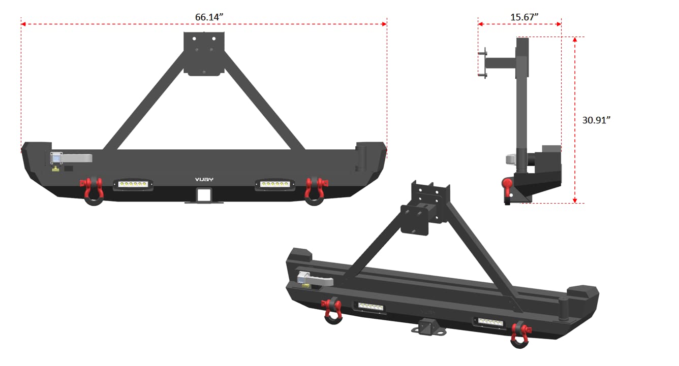 Ronghui Cherokee XJ Rear Bumper with Spare tire carrier and D-Rings Compatible with 1984-2001 Cherokee XJ