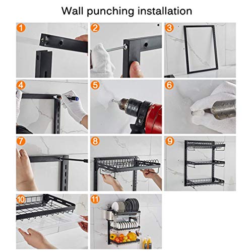 FEHUN Sinks,3-Layer Kitchen Shelf 415 * 26 * 545Cm,Wall-Mounted Stainless Steel Drain Rack Dish Rack with Holder,Chopsticks Cage