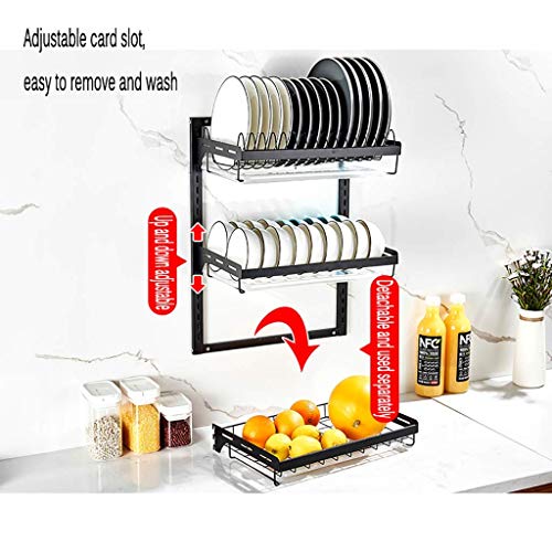 FEHUN Sinks,3-Layer Kitchen Shelf 415 * 26 * 545Cm,Wall-Mounted Stainless Steel Drain Rack Dish Rack with Holder,Chopsticks Cage