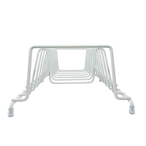 HUJI Plates Holder Pots Pans Lid Organizer Rack for Cabinet, Pantry or Kitchen Counter (ONE, WHITE)