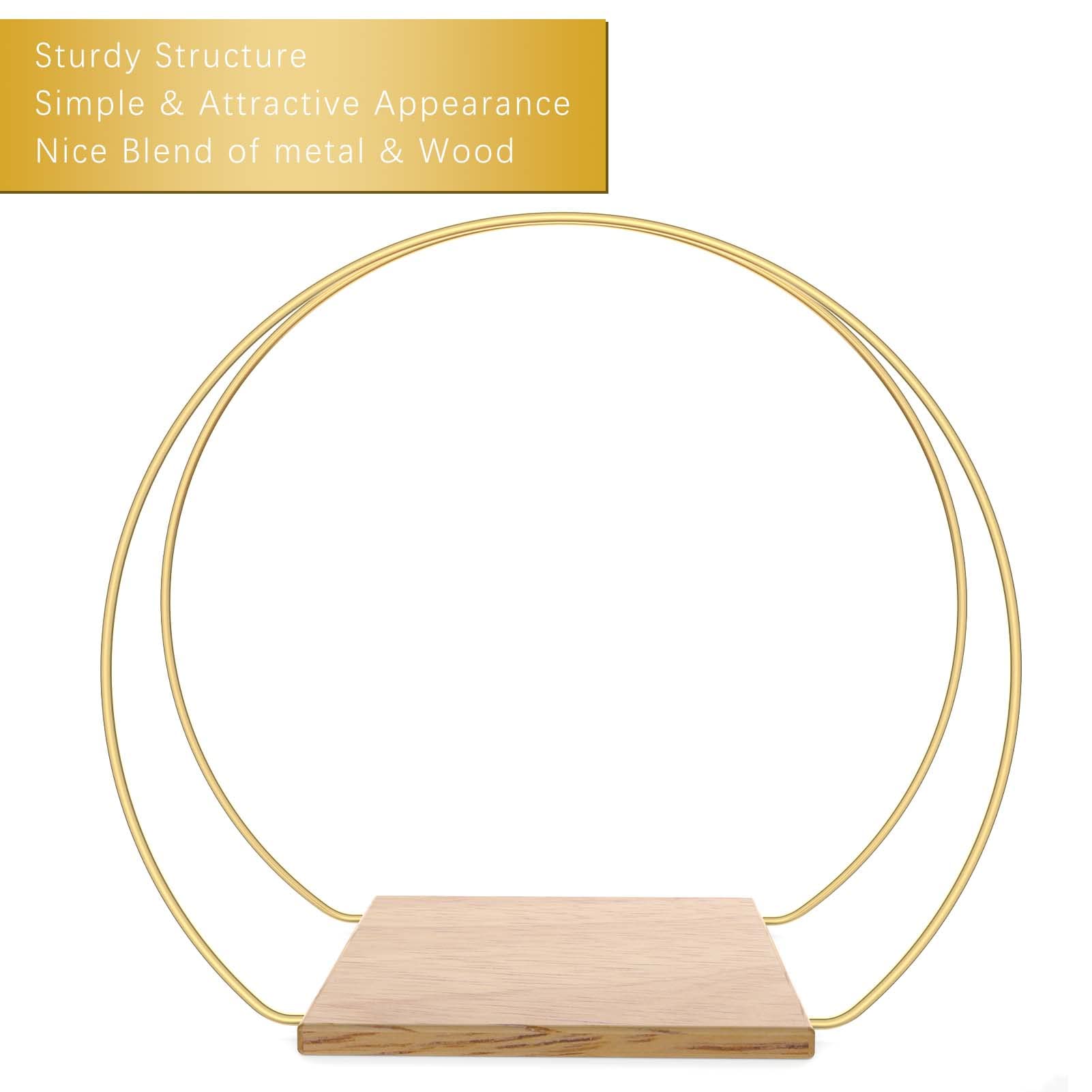 Sntieecr 2 Pack Metal Floral Hoop Centerpiece for Table, Gold Hoop Centerpiece with Stand, Floral Ring Wreath for Making Wedding Crafts, Party, Home Table Decoration