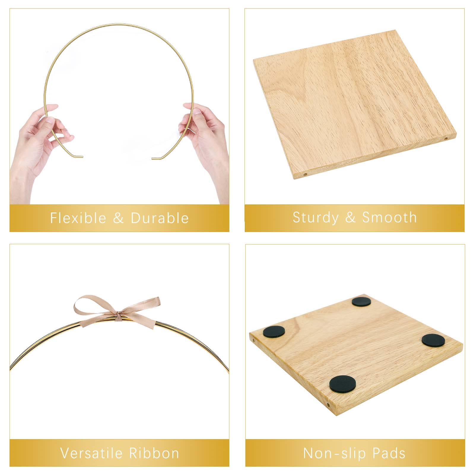 Sntieecr 2 Pack Metal Floral Hoop Centerpiece for Table, Gold Hoop Centerpiece with Stand, Floral Ring Wreath for Making Wedding Crafts, Party, Home Table Decoration