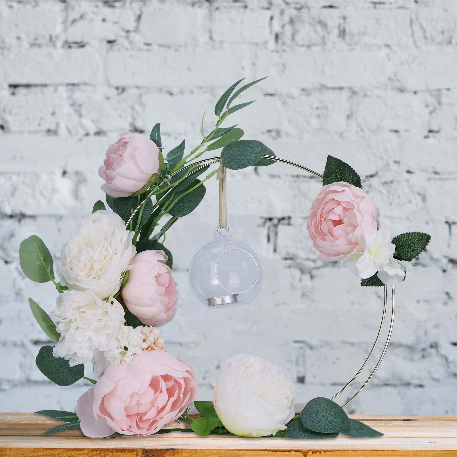 Sntieecr 2 Pack Metal Floral Hoop Centerpiece for Table, Gold Hoop Centerpiece with Stand, Floral Ring Wreath for Making Wedding Crafts, Party, Home Table Decoration
