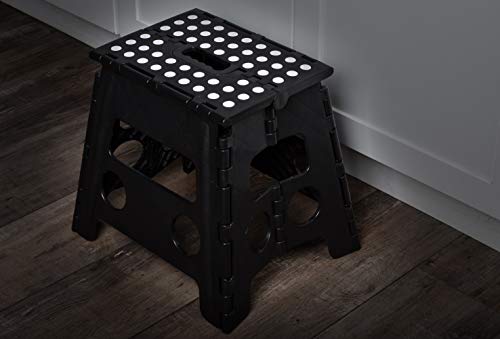 Folding Step Stool, 13 Inch - The Anti-Skid Step Stool is Sturdy to Support Adults and Safe Enough for Kids. Opens Easy with One Flip. Great for Kitchen, Bathroom, Bedroom, Kids or Adults. (Black)