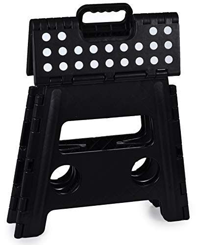 Folding Step Stool, 13 Inch - The Anti-Skid Step Stool is Sturdy to Support Adults and Safe Enough for Kids. Opens Easy with One Flip. Great for Kitchen, Bathroom, Bedroom, Kids or Adults. (Black)