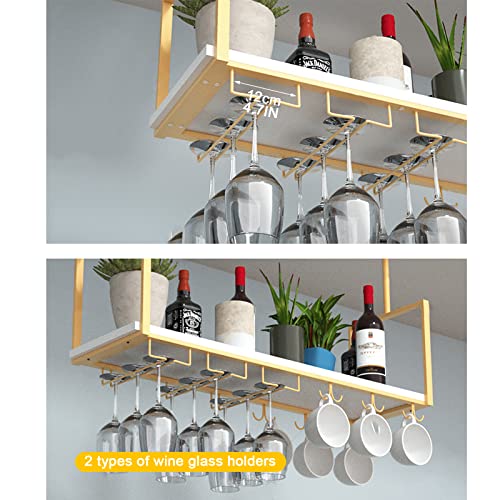 SPTZQURY Ceiling Wine Glass Rack - 31.4 inch Metal Wine Rack with 2 Kinds Glass Holder, Hanging Stemware Goblet Wine Glass Holder Perfect for Bar Cafe Kitchen Restaurant, Display Stand Black