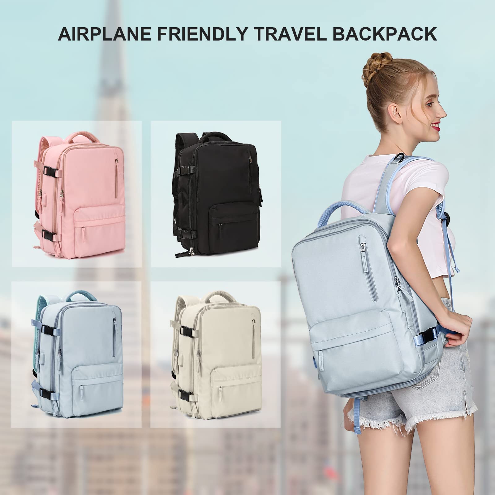 WONHOX Large Travel Backpack Carry on Flight Approved Airplanes Laptop Work Business Weekender Bag Personal item backpack Backpack for Women Men Mochila de Viaje