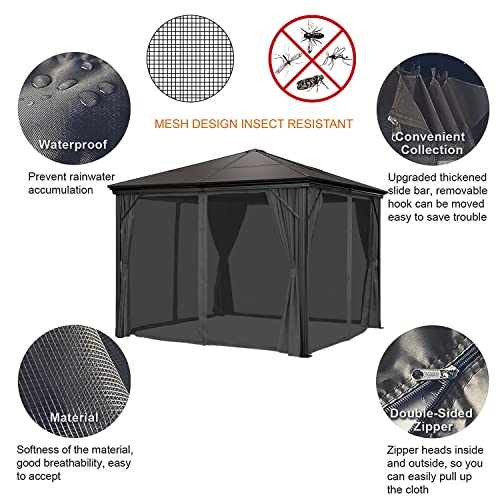 SunCula Replacement Gazebo Mosquito Netting Screen with Zipper for Patio Outdoor,Garden and Backyard (12'x12', Black, Only Netting)