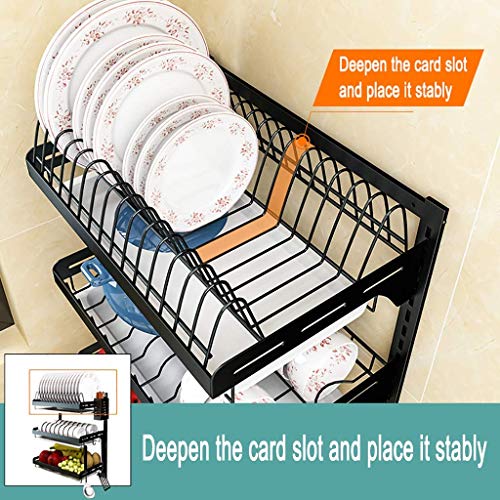 FEHUN Sinks,3 Tier 201 Stainless Steel Kitchen Wall-Mounted Dish Drying Rack Drain Rack
