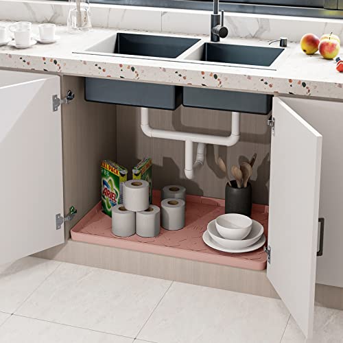 AIKEXIN Under Sink Mat for Kitchen Waterproof, 34" x 22" Silicone Under Sink Liner Drip Tray, Patent Design, Sink Cabinet Protector Mats for Kitchen & Bathroom Water Drips, Leaks, Spills (Brown)