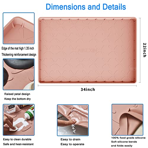 AIKEXIN Under Sink Mat for Kitchen Waterproof, 34" x 22" Silicone Under Sink Liner Drip Tray, Patent Design, Sink Cabinet Protector Mats for Kitchen & Bathroom Water Drips, Leaks, Spills (Brown)