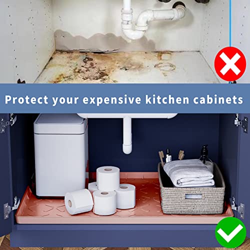AIKEXIN Under Sink Mat for Kitchen Waterproof, 34" x 22" Silicone Under Sink Liner Drip Tray, Patent Design, Sink Cabinet Protector Mats for Kitchen & Bathroom Water Drips, Leaks, Spills (Brown)