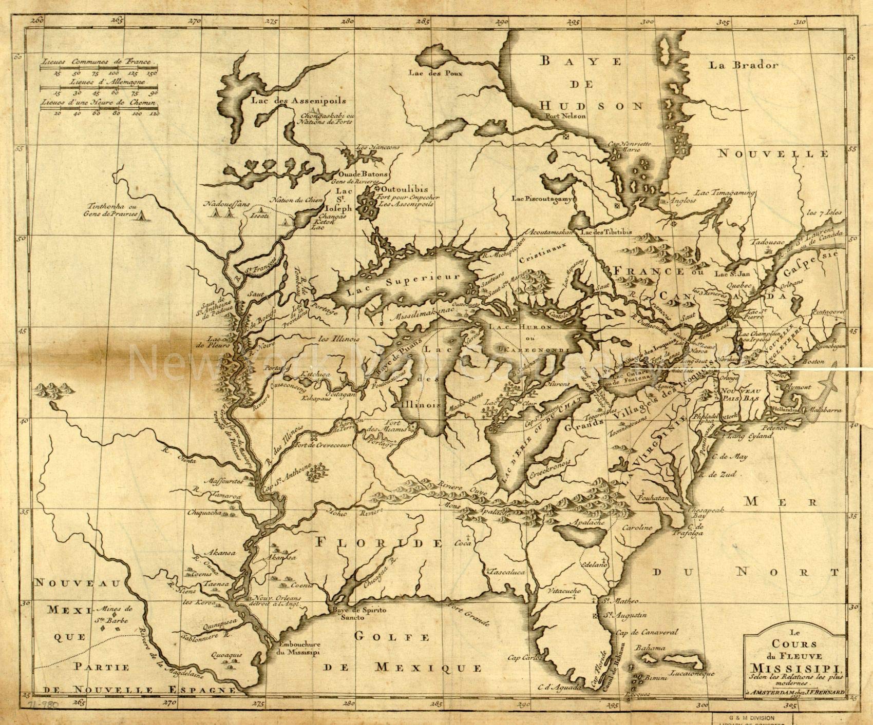 INFINITE PHOTOGRAPHS 1737 Map| Mississippi River Valley|North America|United States| Le Cours du fleuve Mis