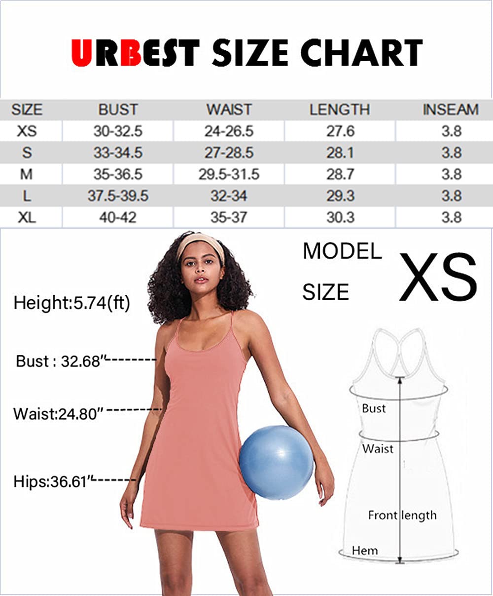 Women's Exercise Workout Dress with Built-in Bra & Shorts Sleeveless Tennis Golf Athletic Dress with Pockets Pink S