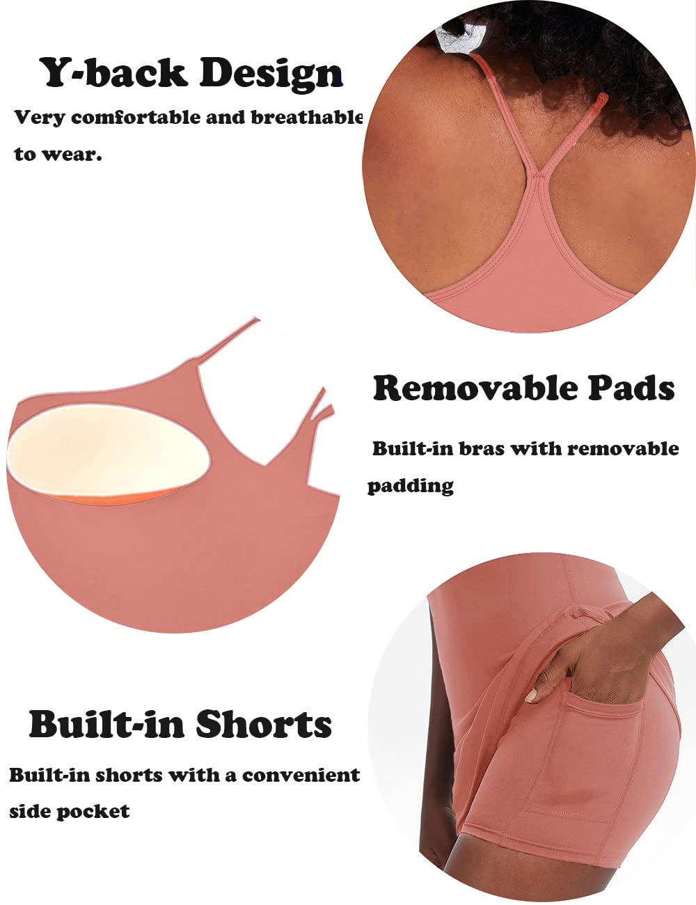 Women's Exercise Workout Dress with Built-in Bra & Shorts Sleeveless Tennis Golf Athletic Dress with Pockets Pink S