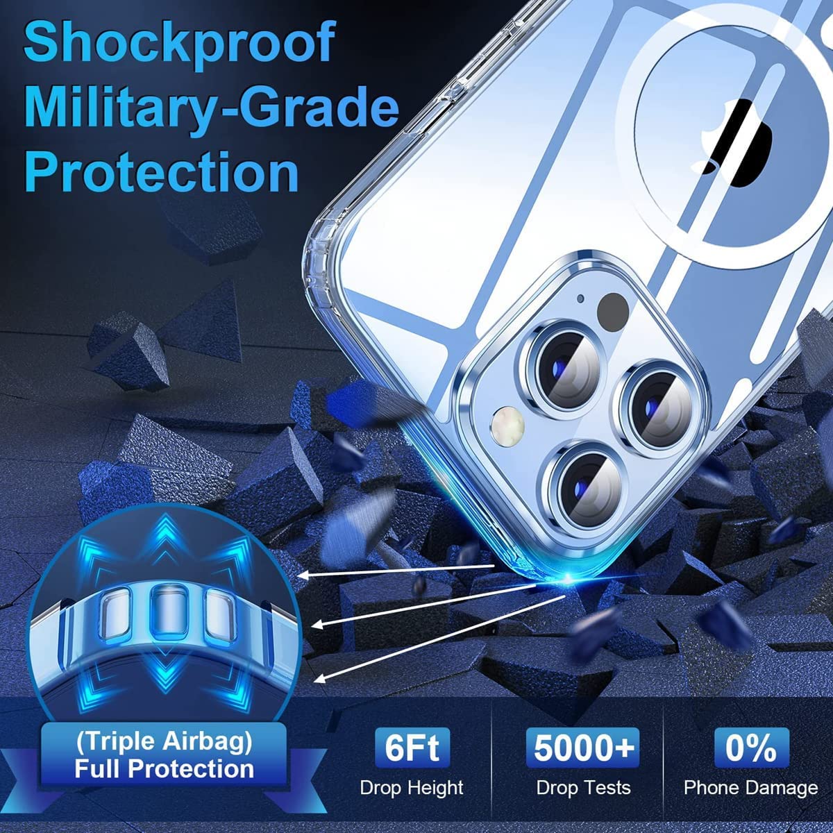 SUCGLES for iPhone 13 Pro Case with MagSafe [Ultra Strong Magnetic] [12FT Military Drop Protection] [Shockproof Bumper] Slim Thin Mag Safe Phone Cover 6.1" for Apple 13pro (Clear/Magnet)