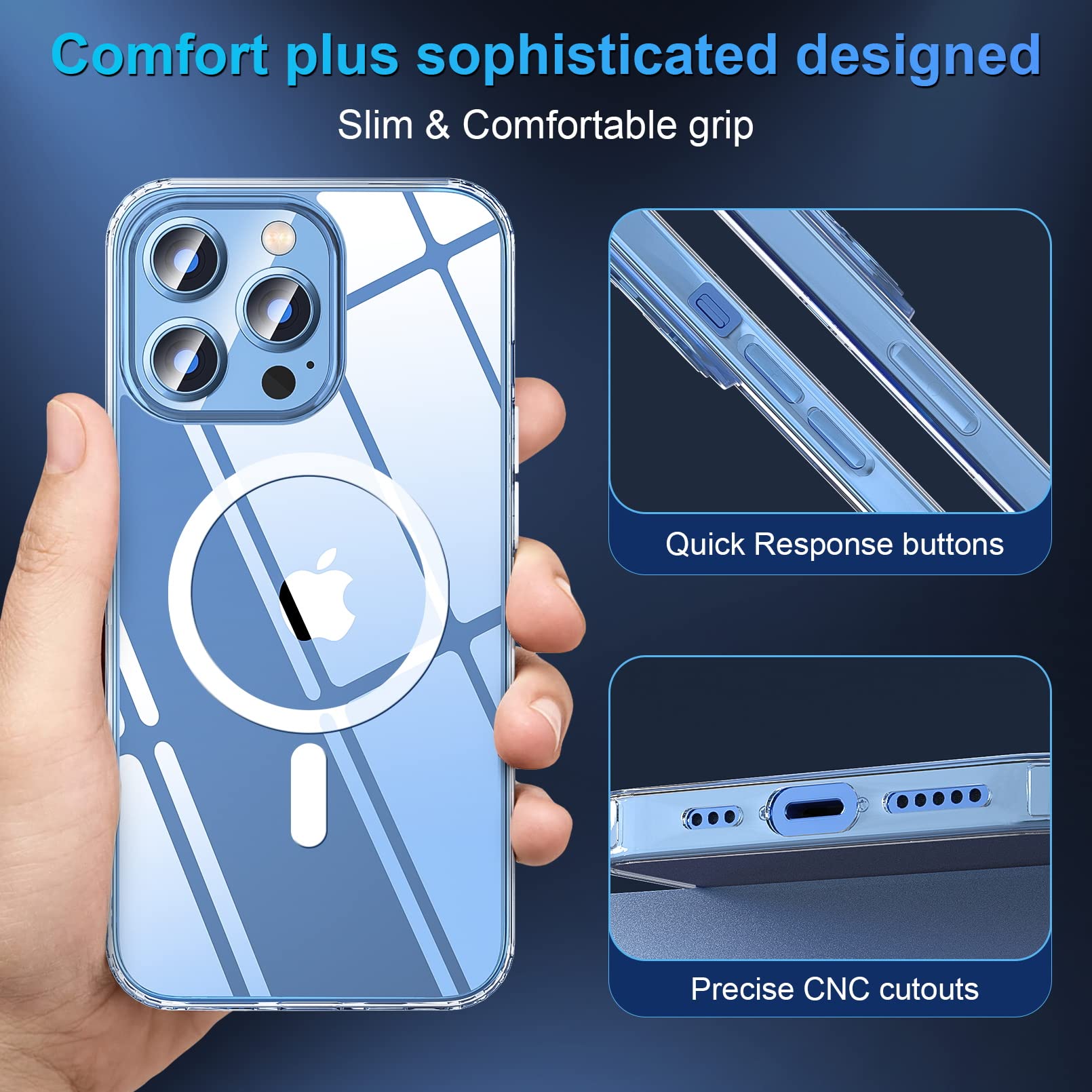 SUCGLES for iPhone 13 Pro Case with MagSafe [Ultra Strong Magnetic] [12FT Military Drop Protection] [Shockproof Bumper] Slim Thin Mag Safe Phone Cover 6.1" for Apple 13pro (Clear/Magnet)