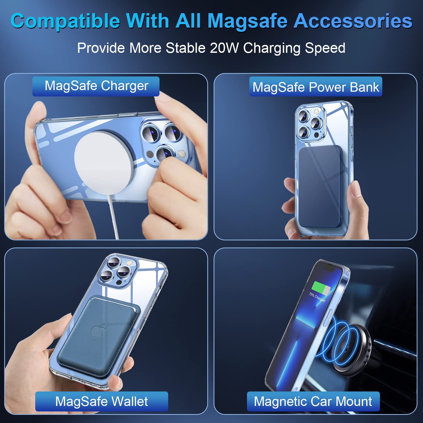 SUCGLES for iPhone 13 Pro Case with MagSafe [Ultra Strong Magnetic] [12FT Military Drop Protection] [Shockproof Bumper] Slim Thin Mag Safe Phone Cover 6.1" for Apple 13pro (Clear/Magnet)