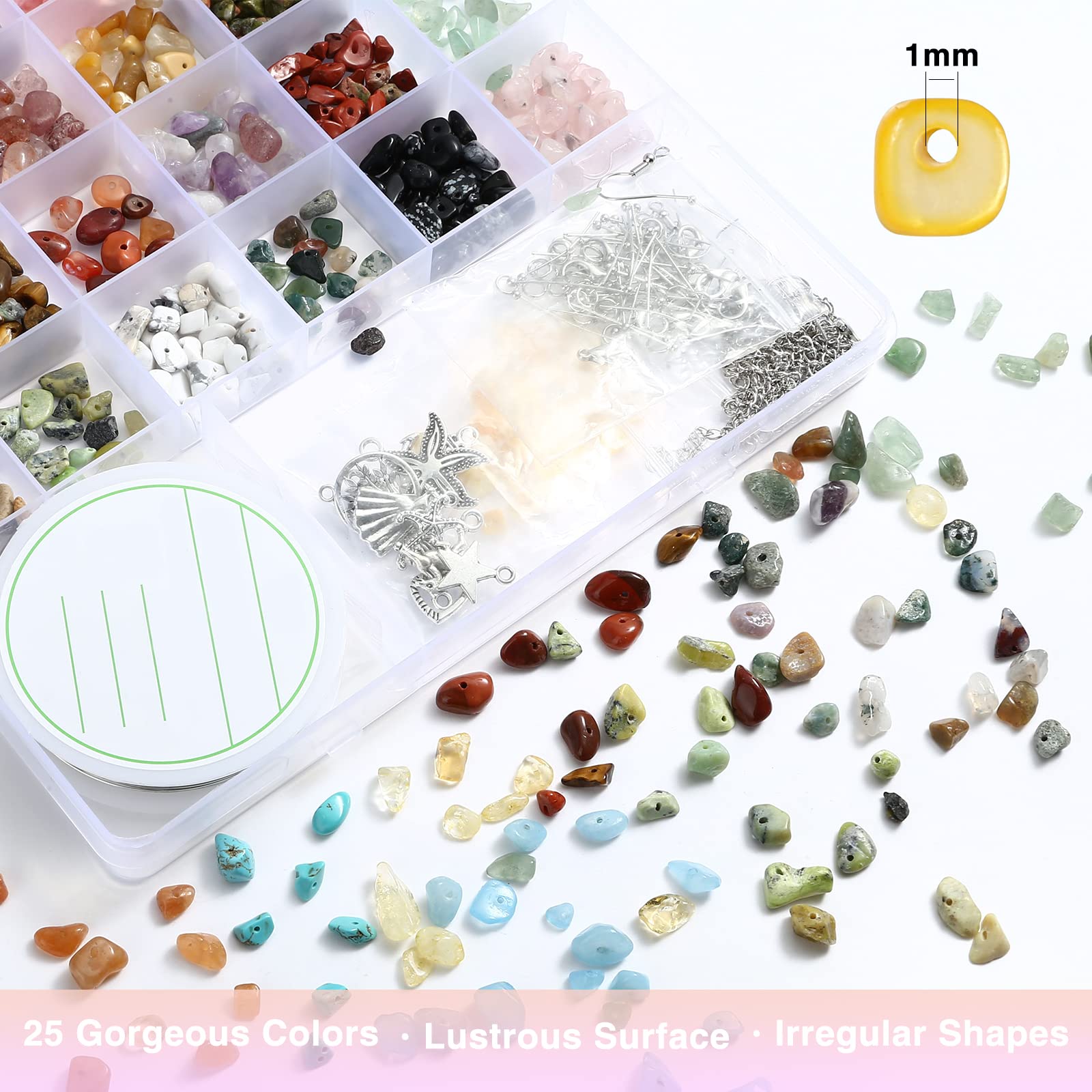 Naler 800Pcs 25 Colors Crystal Beads for Jewelry Making, Crystal Gemstone Beads Ring Making Kit with Supplies for DIY Craft Jewelry Bracelet Necklace Ring Making