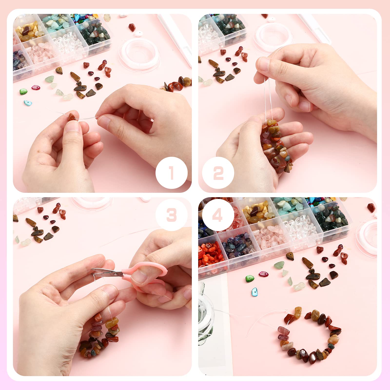 Naler 800Pcs 25 Colors Crystal Beads for Jewelry Making, Crystal Gemstone Beads Ring Making Kit with Supplies for DIY Craft Jewelry Bracelet Necklace Ring Making