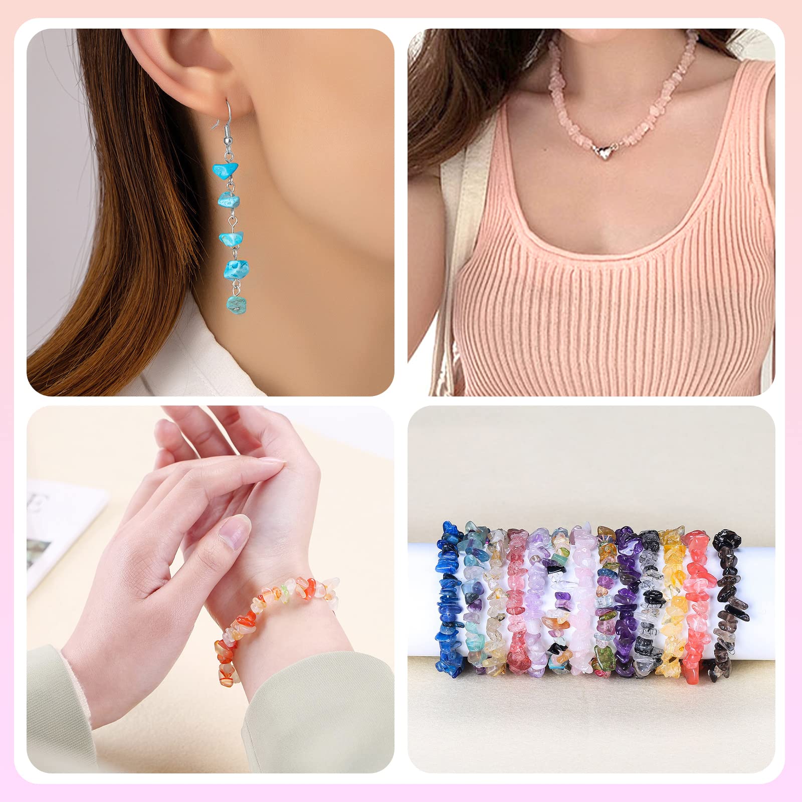 Naler 800Pcs 25 Colors Crystal Beads for Jewelry Making, Crystal Gemstone Beads Ring Making Kit with Supplies for DIY Craft Jewelry Bracelet Necklace Ring Making