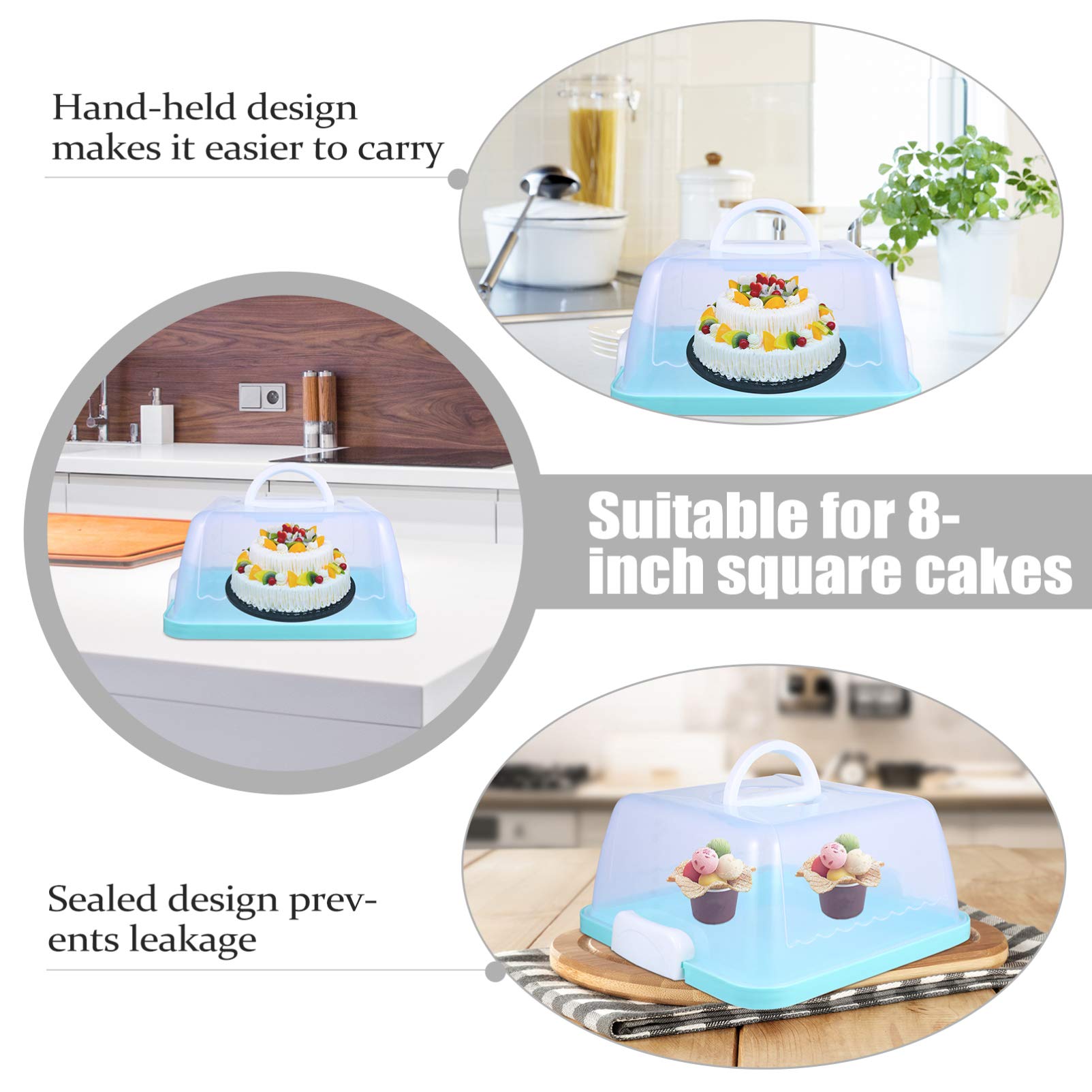 ABOOFAN Cake Carrier Square Cake Server with Lid and Handle Portable Loaf Cake Container Food Storage Keeper Dome for Birthday Wedding Cake Holder Blue
