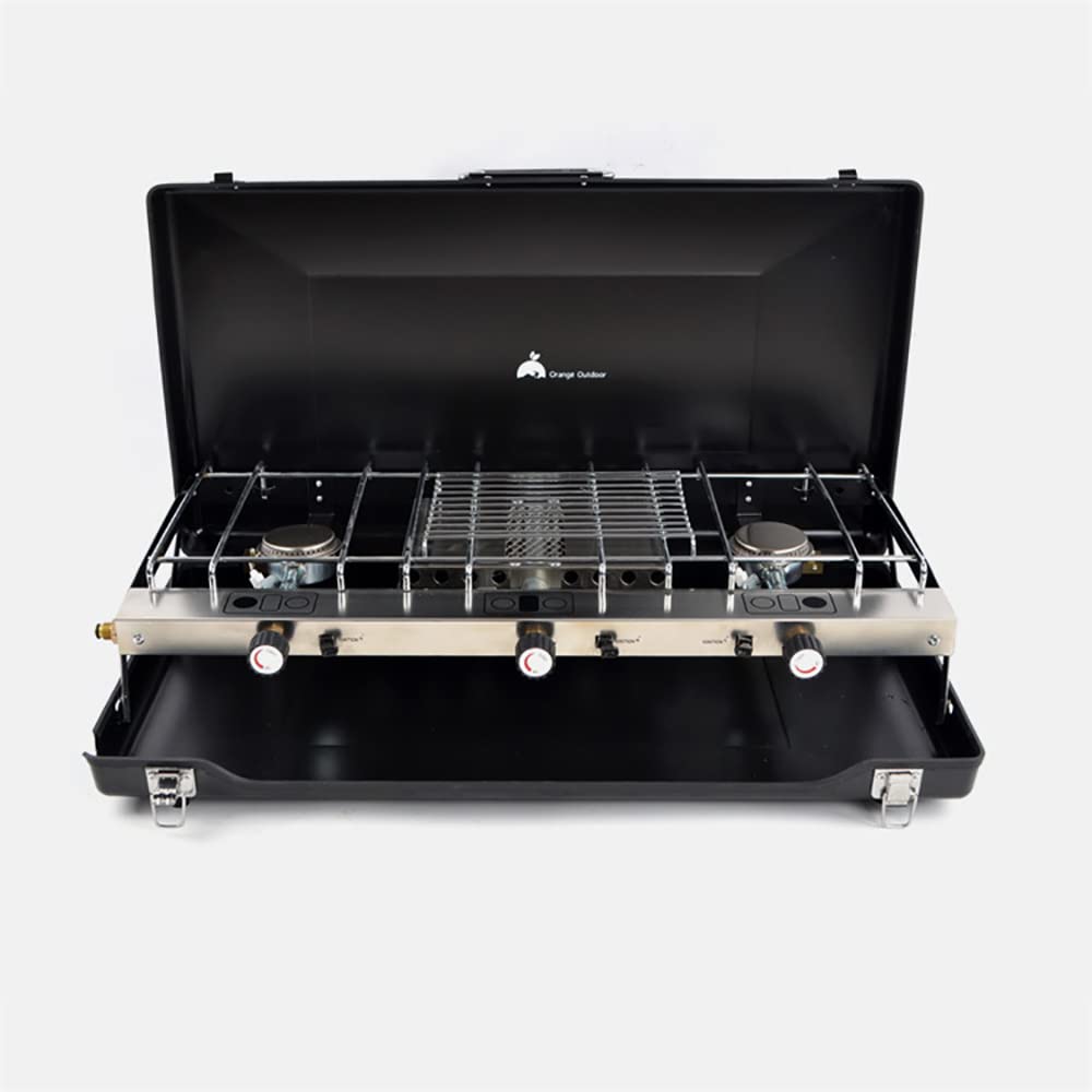 N.F. Gas Camping Stove,20400 BTU 3 Burner Propane Stove with Regulator,Portable Propane Grill for Outdoor Camping BBQ Party, black, m