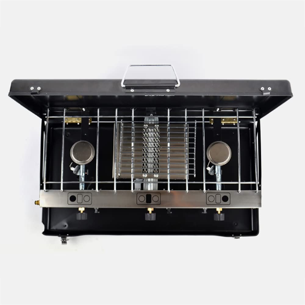 N.F. Gas Camping Stove,20400 BTU 3 Burner Propane Stove with Regulator,Portable Propane Grill for Outdoor Camping BBQ Party, black, m