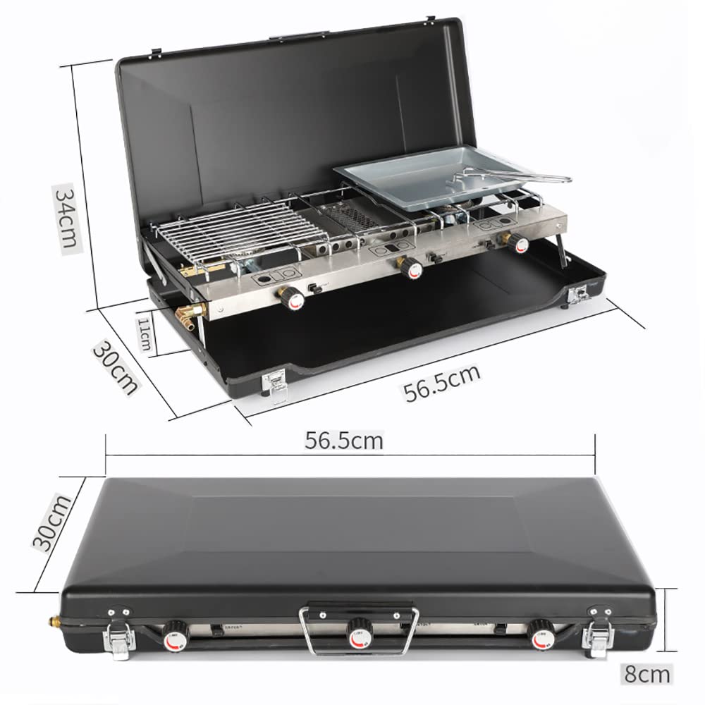 N.F. Gas Camping Stove,20400 BTU 3 Burner Propane Stove with Regulator,Portable Propane Grill for Outdoor Camping BBQ Party, black, m