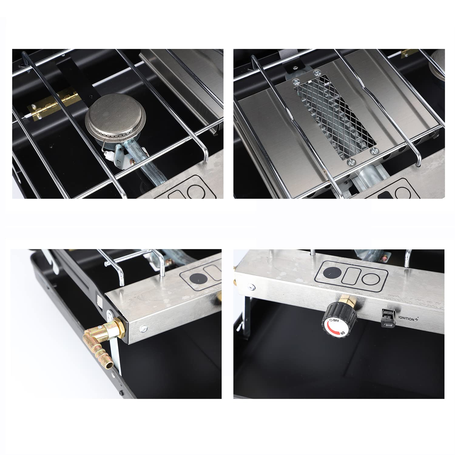N.F. Gas Camping Stove,20400 BTU 3 Burner Propane Stove with Regulator,Portable Propane Grill for Outdoor Camping BBQ Party, black, m