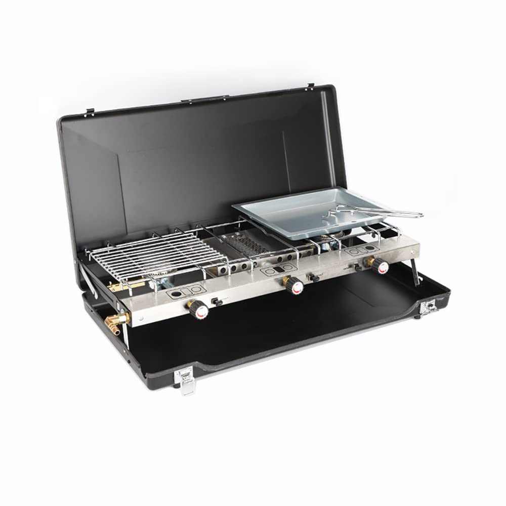 N.F. Gas Camping Stove,20400 BTU 3 Burner Propane Stove with Regulator,Portable Propane Grill for Outdoor Camping BBQ Party, black, m