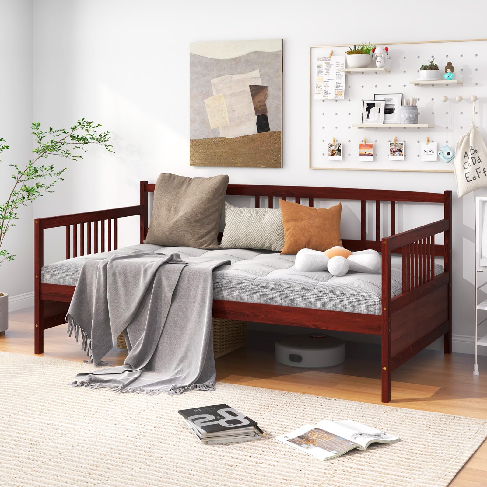 KOMFOTT Wood Daybed Frame Twin Size, Sofa Day Bed Frame with Wooden Slats Support, No Box Spring Needed, Twin Daybed Frame for Bedroom Living Guest Room (Mattress Not Included)