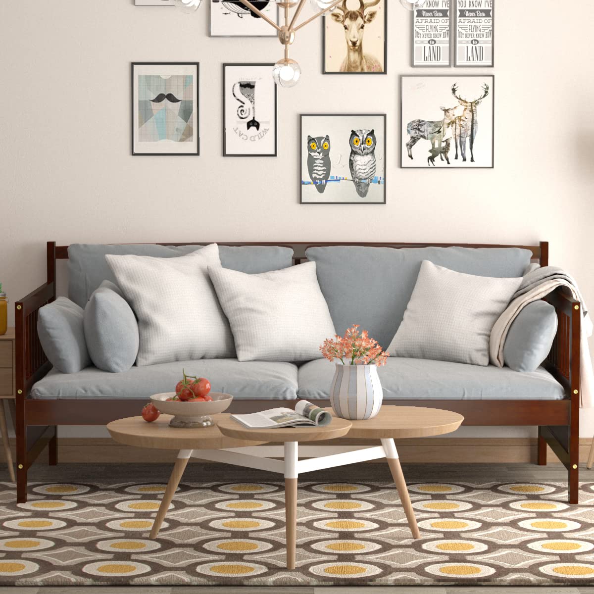 KOMFOTT Wood Daybed Frame Twin Size, Sofa Day Bed Frame with Wooden Slats Support, No Box Spring Needed, Twin Daybed Frame for Bedroom Living Guest Room (Mattress Not Included)