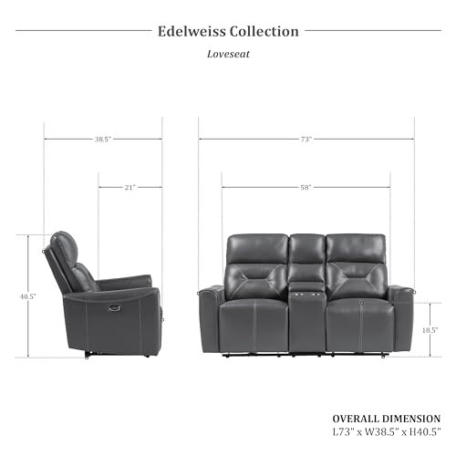 Lexicon Edelweiss Power Double Reclining Loveseat, Dark Gray